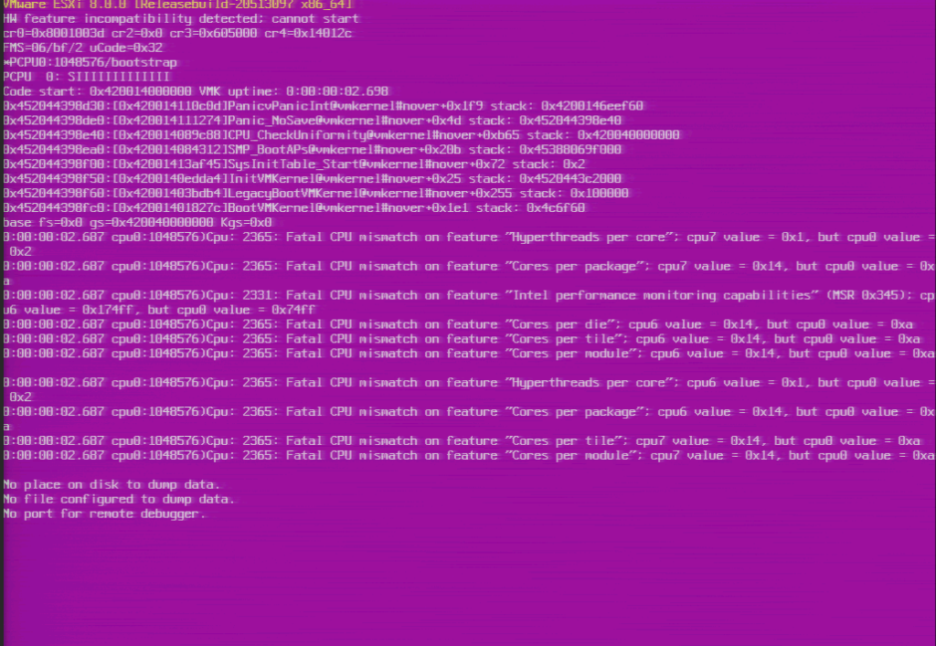 Vmware esxi kurarken cpu error pembe ekran hatası çözümü - GİRGİN